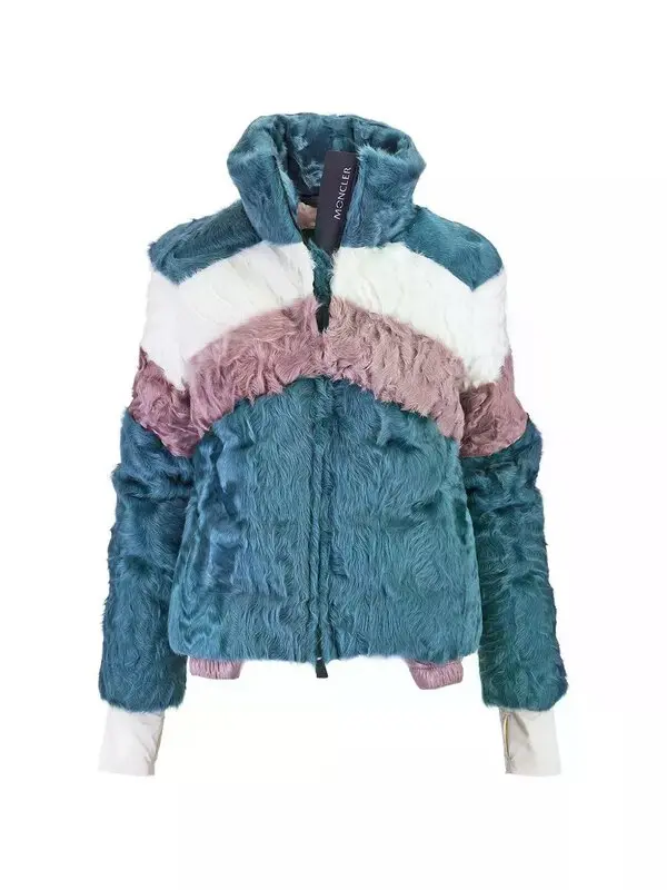 Moncler Colour-block Faux Fur Jacket - Blue