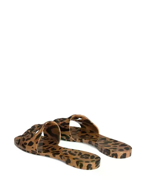 Dolce & Gabbana Leopard Print Rubber Slides - Brown
