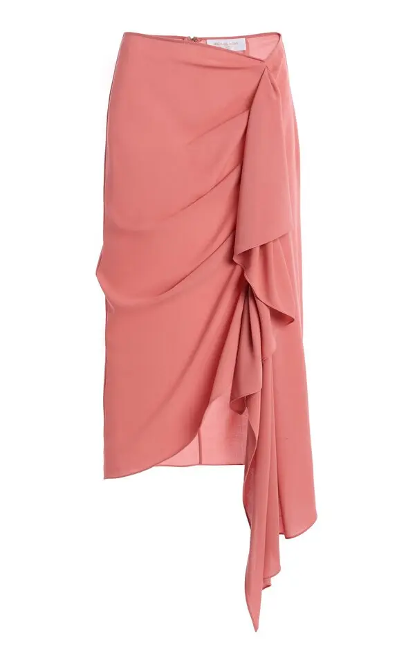 Michael Kors Cascade Wool Crepe Midi Skirt - Pink