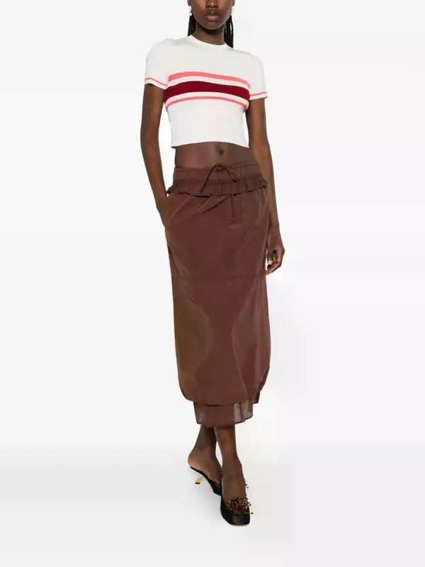 SELF-PORTRAIT Striped Ribbed-knit T-shirt - Neutrals