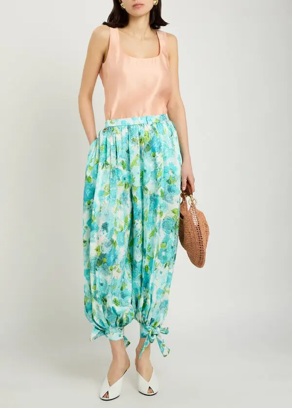 Chloé Printed Balloon-leg Silk Trousers - Blue