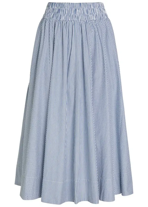 Suzie Kondi Kyria Striped Cotton-poplin Midi Skirt - Navy