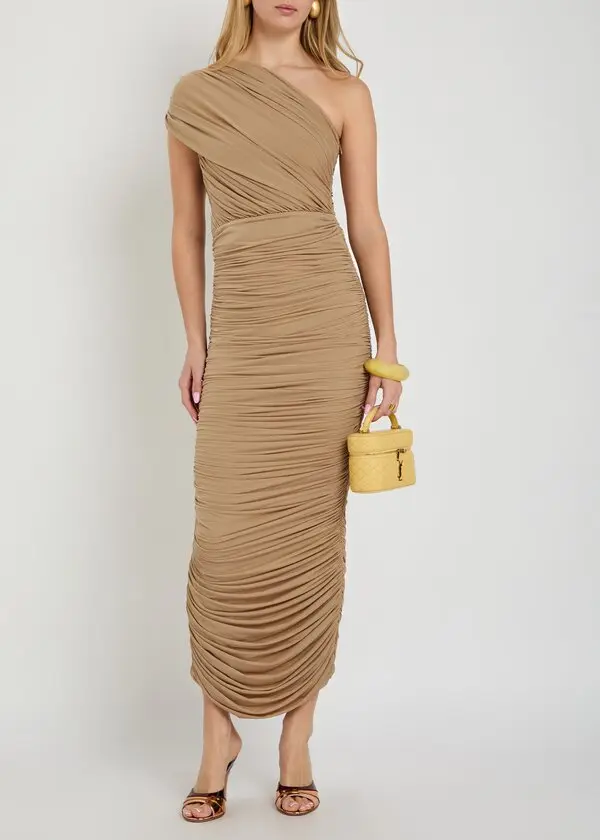 Ronny Kobo Emina One-shoulder Ruched Maxi Dress - Light Brown