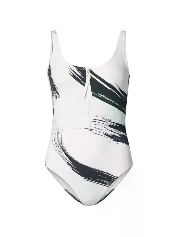 Loulou De Saison Minea Zipped Printed Swimsuit - Neutrals