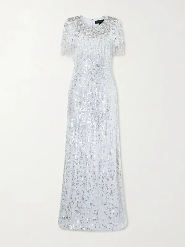 Jenny Packham Eugene Crystal Embellished Sequined Gown