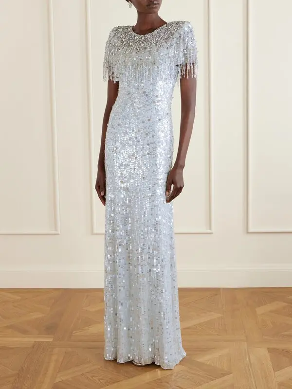 Jenny Packham Eugene Crystal Embellished Sequined Gown