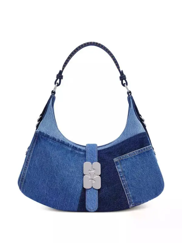 GANNI Small Kat Patchwork Shoulder Bag - Blue