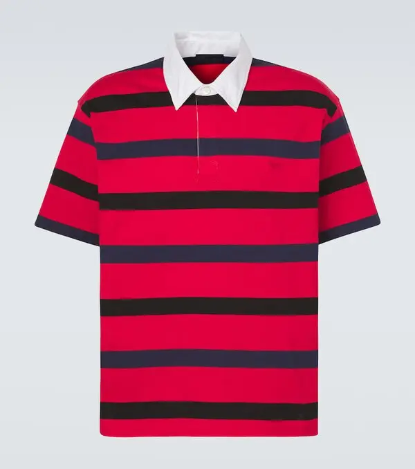 Prada Oversized Striped Cotton Pique Polo Shirt