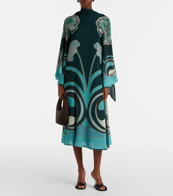 La DoubleJ Magnifico Printed Silk Twill Midi Dress