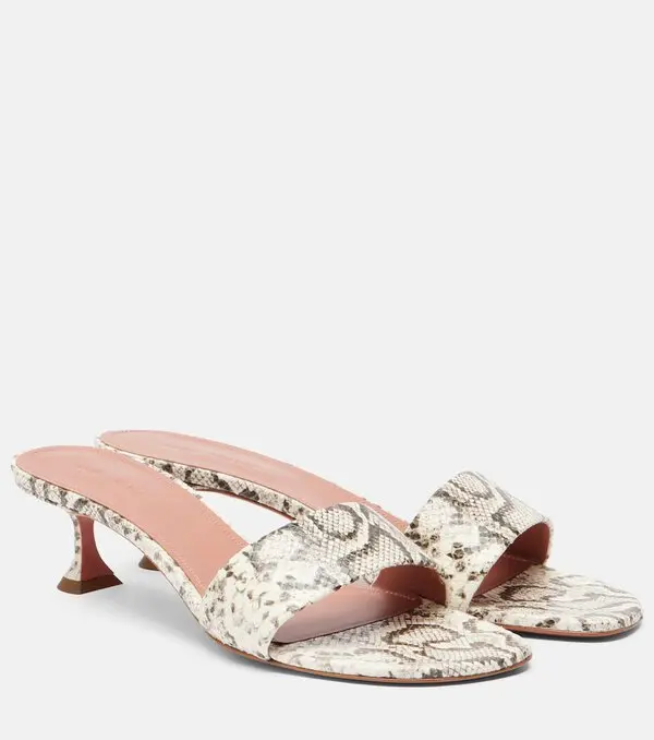 Amina Muaddi Andreea Snake-print Leather Mules - White