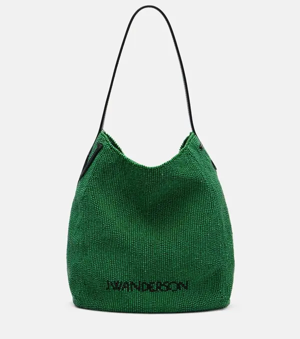 JW Anderson Bulb Small Beaded Leather-trimmed Shoulder Bag - Green