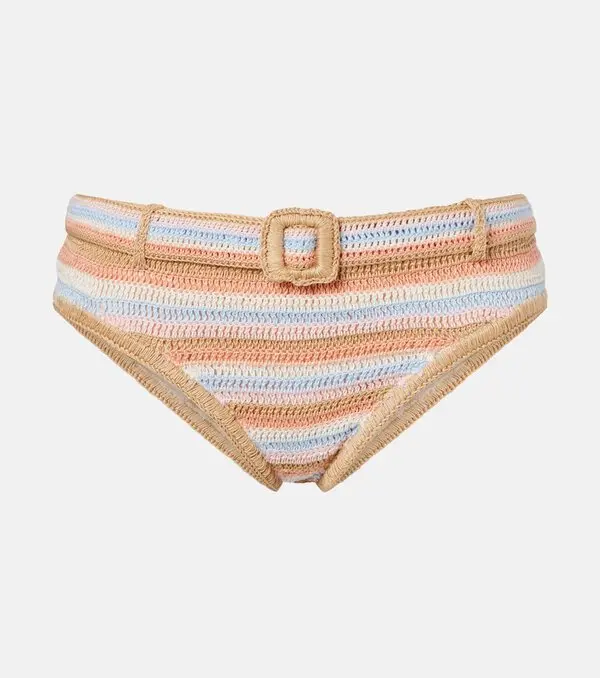 Anna Kosturova Crochet Striped Cotton Bikini Bottoms - Multicoloured