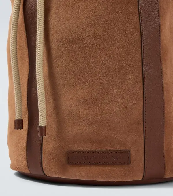 Brunello Cucinelli Leather-trimmed Suede Backpack
