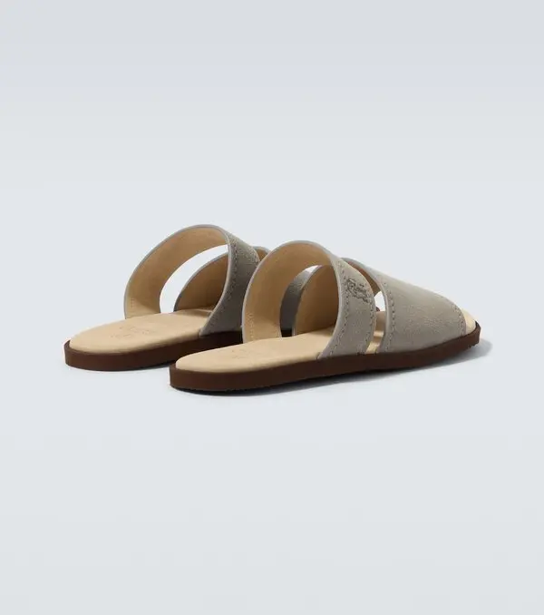 Brunello Cucinelli Suede Logo Sandals - Grey