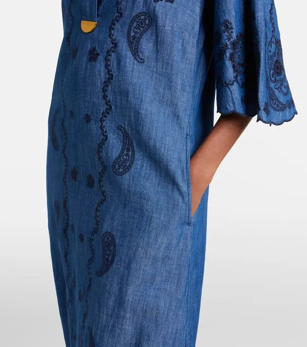 Zimmermann Aster Embroidered Denim Midi Dress