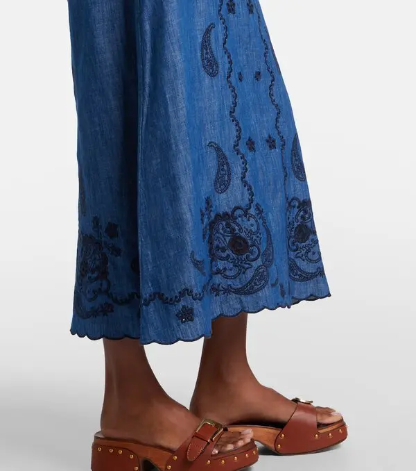 Zimmermann Aster Embroidered Denim Midi Dress