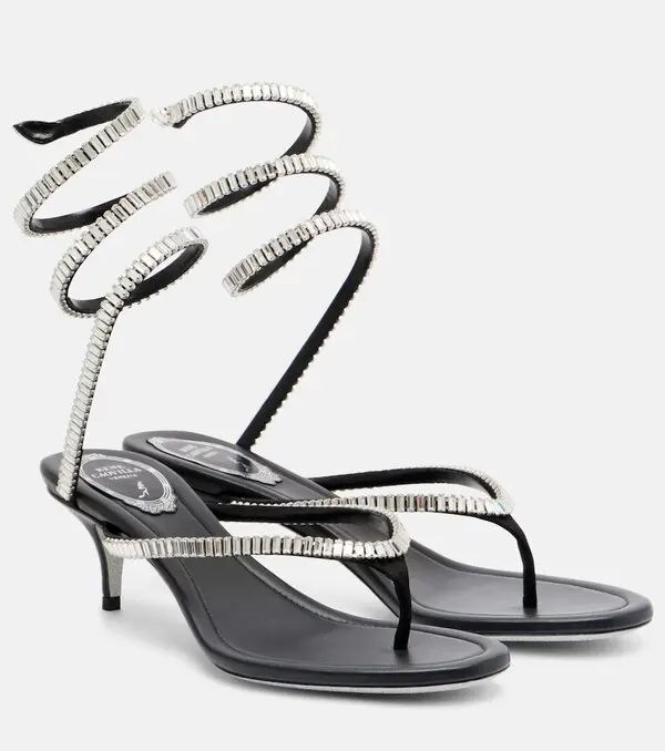 Rene Caovilla Embellished Satin Thong Sandals