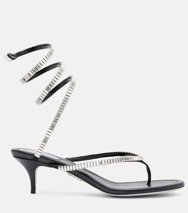 Rene Caovilla Embellished Satin Thong Sandals