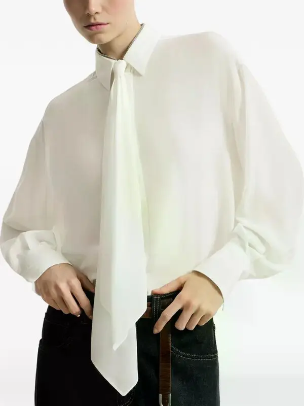 Brunello Cucinelli Silk Crêpe De Chine Shirt With Tie And Embellished Collar