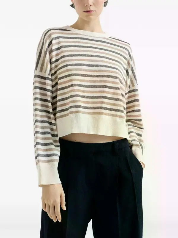 Brunello Cucinelli Virgin Wool, Cashmere And Silk Sparkling Stripes Sweater