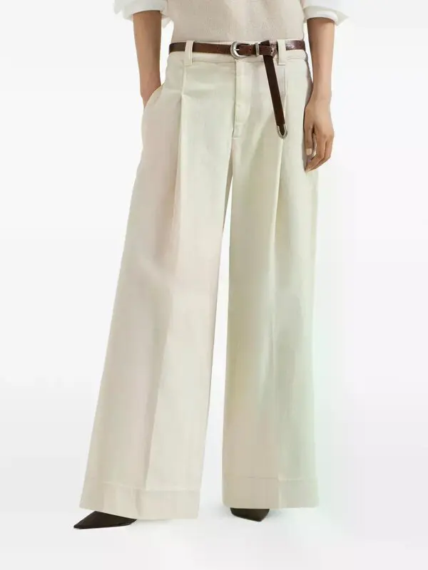Brunello Cucinelli Pleated Wide Leg Trousers With Monili Detail