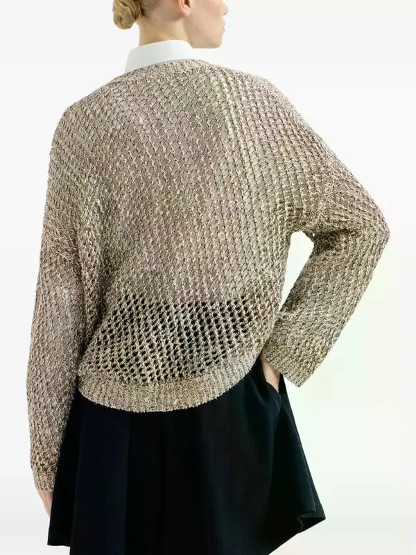 Brunello Cucinelli Dazzling Chiné Net Sweater In Silk And Linen - Neutrals