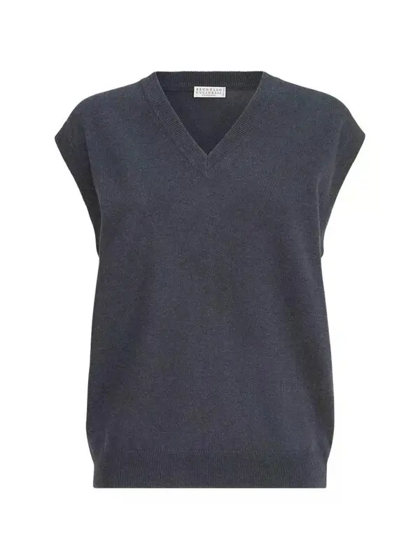 Brunello Cucinelli Cashmere V-neck Sweater Vest With Monili Embellishment - Grey
