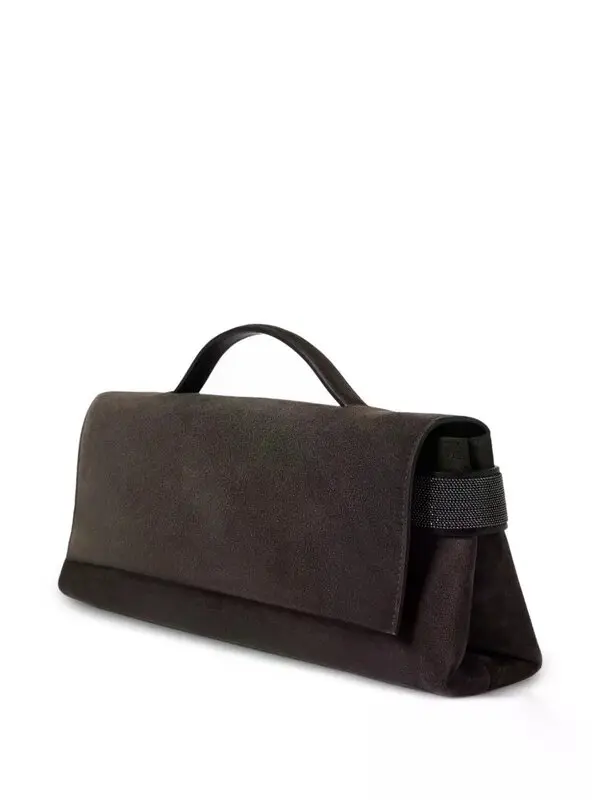 Brunello Cucinelli Suede Clutch Bag With Monili Inserts - Brown