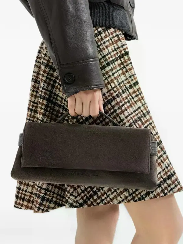 Brunello Cucinelli Suede Clutch Bag With Monili Inserts - Brown