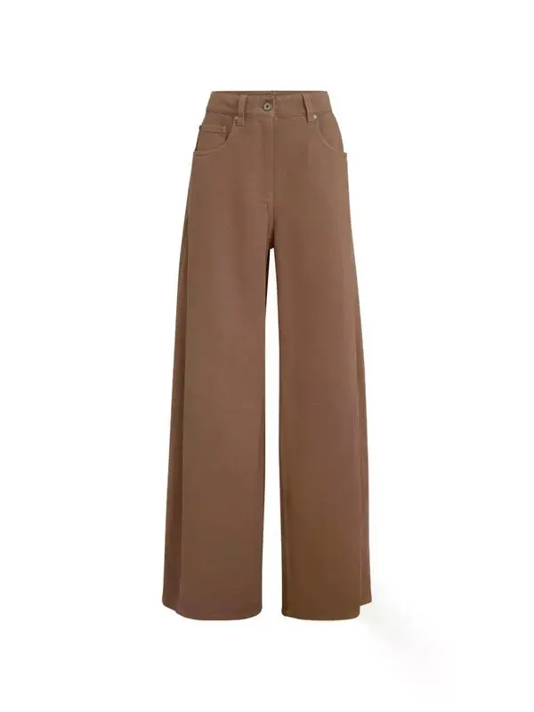 Brunello Cucinelli Dyed Denim Wide Trousers With Monili - Brown