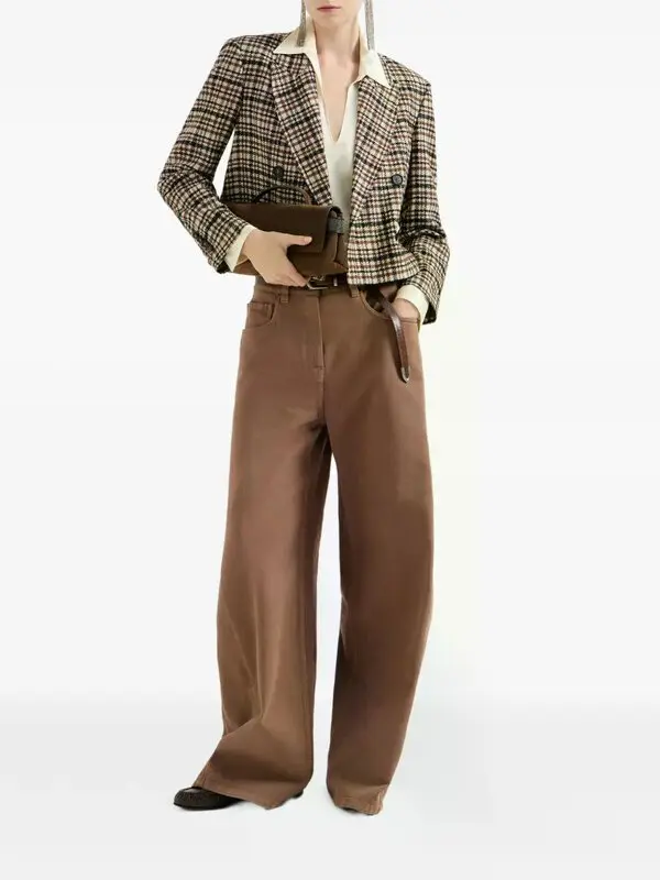 Brunello Cucinelli Dyed Denim Wide Trousers With Monili
