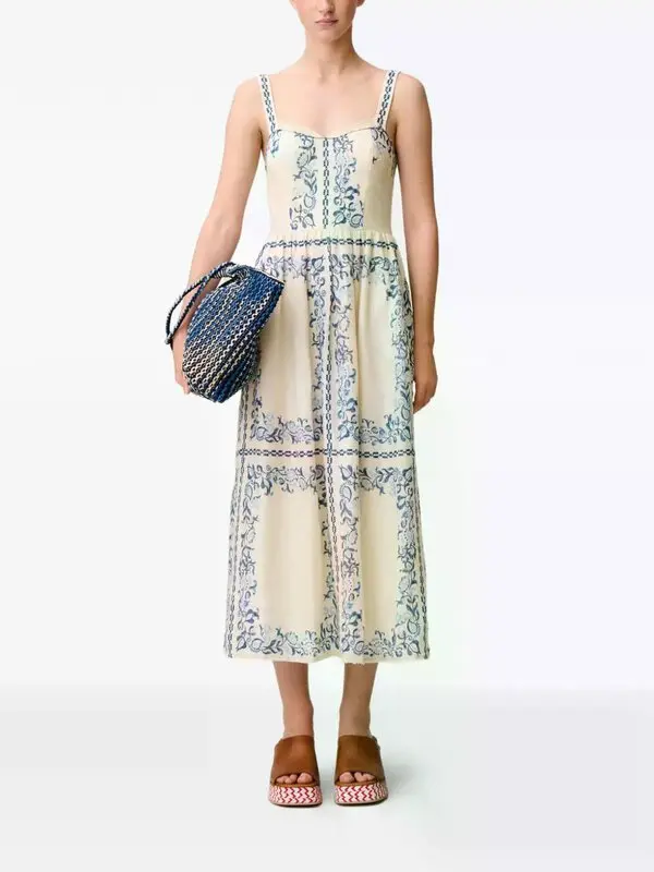 Claudie Pierlot Floral-print Linen Midi Dress - Neutrals