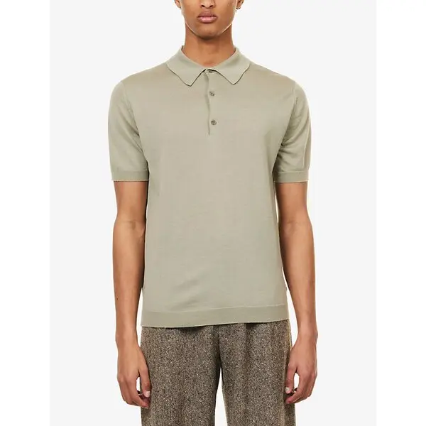 John Smedley Macloud Short-sleeve Merino-wool Polo Jumper - Thistle Dew