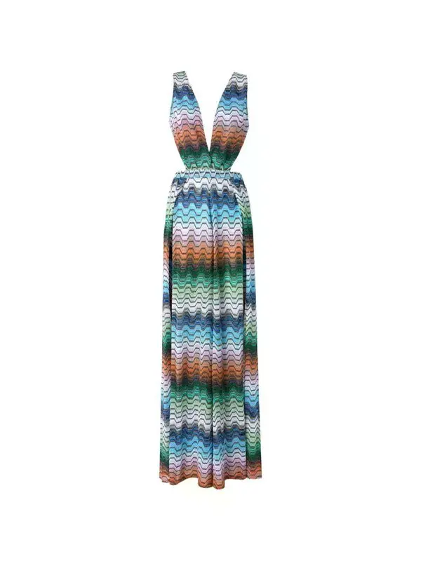 Missoni Chevron V-neck Jumpsuit With Side Slits And Tie Fastening - Blue