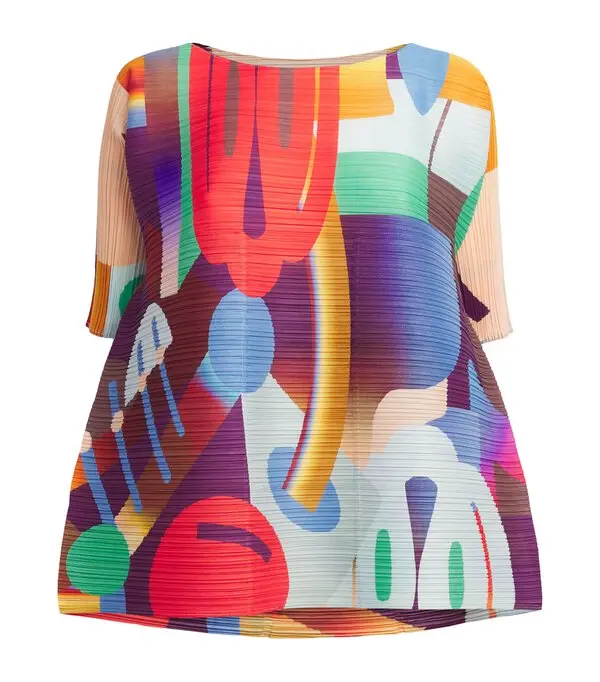 Issey Miyake Graphic Print Pleated T-shirt - Red