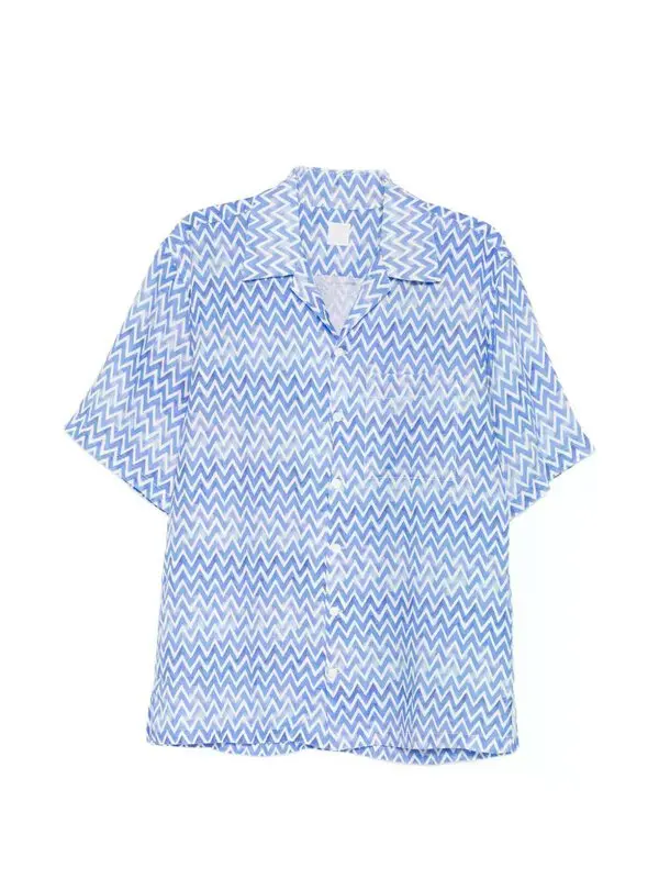 120% Lino Chevron-print Short-sleeved Shirt - Blue