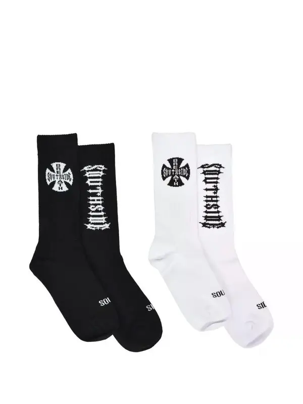 BREATH Logo Intarsia Ribbed-knit Socks Set Of 2 - Black