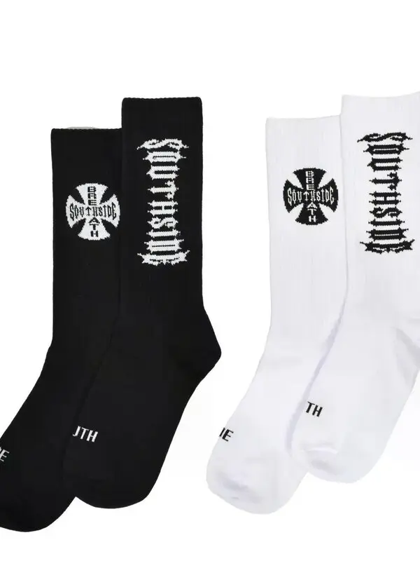 BREATH Logo Intarsia Ribbed-knit Socks Set Of 2