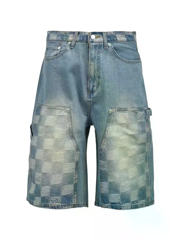 BREATH Check Pattern Distressed Denim Shorts