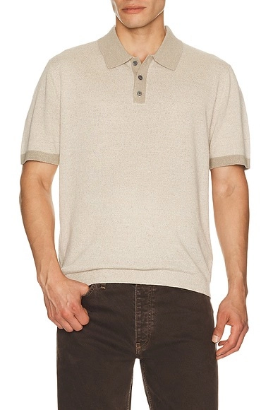 Theory Silk Linen Short Sleeve Polo - Silver Cloud