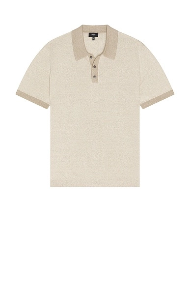 Theory Silk Linen Short Sleeve Polo - Silver Cloud