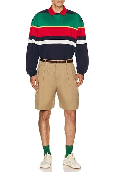 Versace Heavy Striped Cotton Jersey Long Sleeve Polo With Embroidered Logo