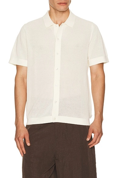 Onia Crochet Knit Button Up Shirt - Egret