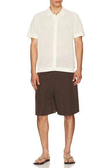 Onia Crochet Knit Button Up Shirt - Egret