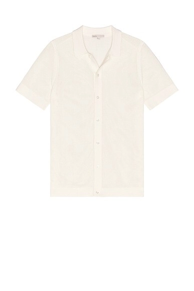 Onia Crochet Knit Button Up Shirt - Egret