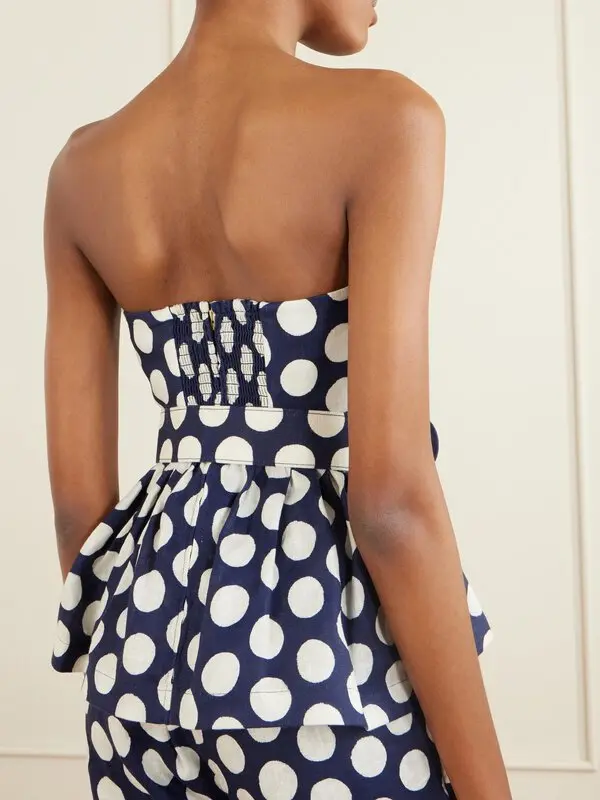 Cara Cara Tilda Strapless Belted Peplum Polka Dot Linen Top
