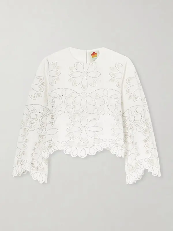 Farm Rio Embroidered Cotton-blend Blouse