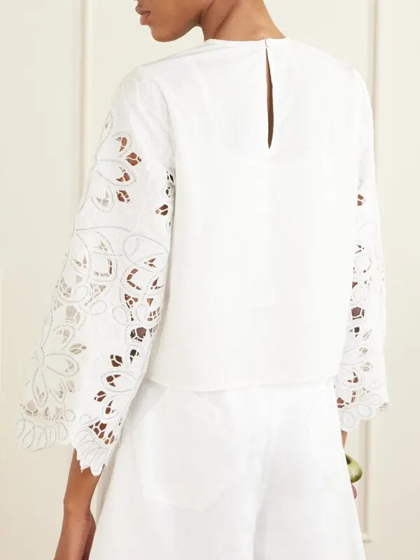 Farm Rio Embroidered Cotton-blend Blouse