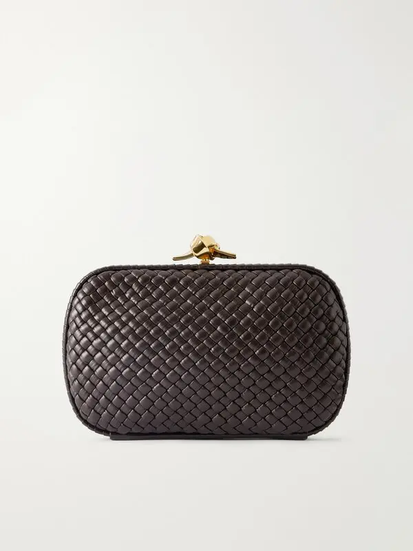 Bottega Veneta Knot Intrecciato Leather Clutch - Brown