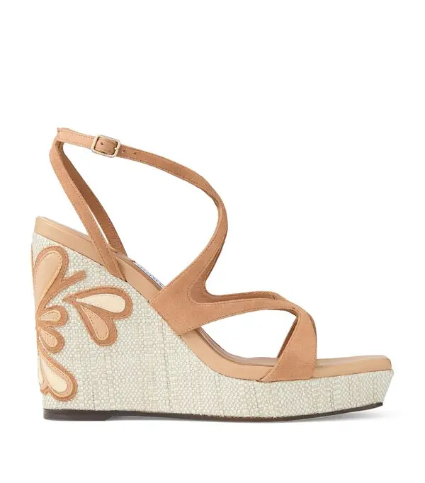 JIMMY CHOO Ayla 110 Suede Wedge Sandals - Beige
